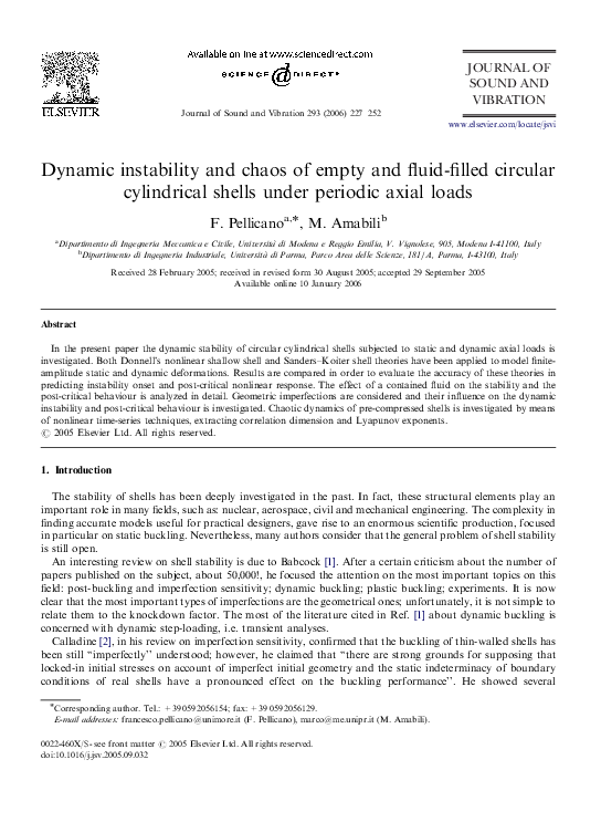 (PDF) Dynamic instability and chaos of empty and fluid-filled circular cylindrical shells under ...