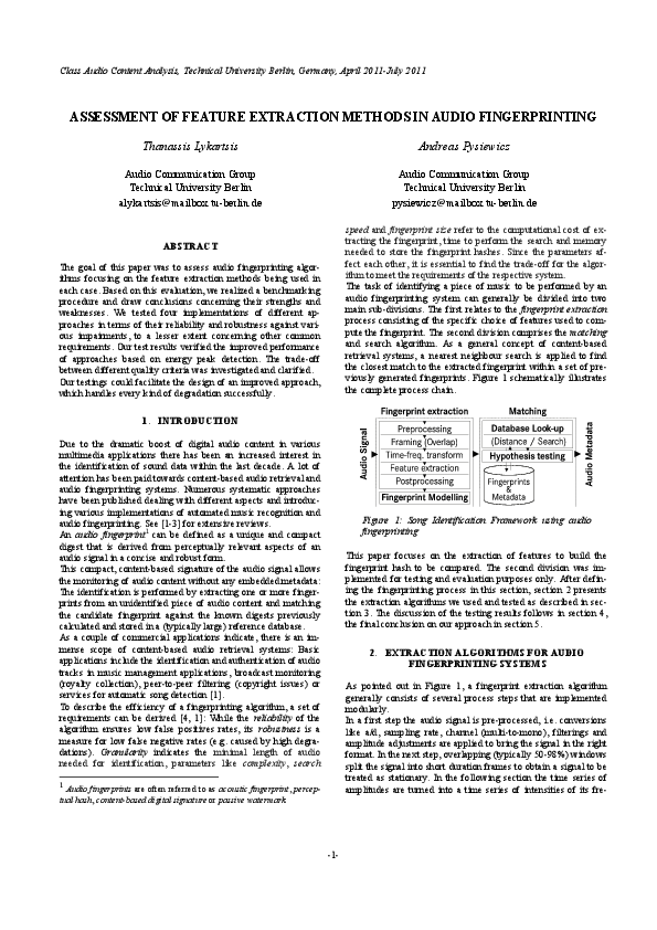 (PDF) Benchmarking Audio Fingerprinting Methods (PDF) Benchmarking Audio Fingerprinting Methods