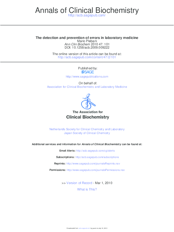 (PDF) Lab Medicine Error detection and prevention 2010