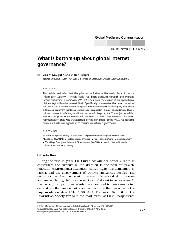 (PDF) What is bottom-up about global internet governance?