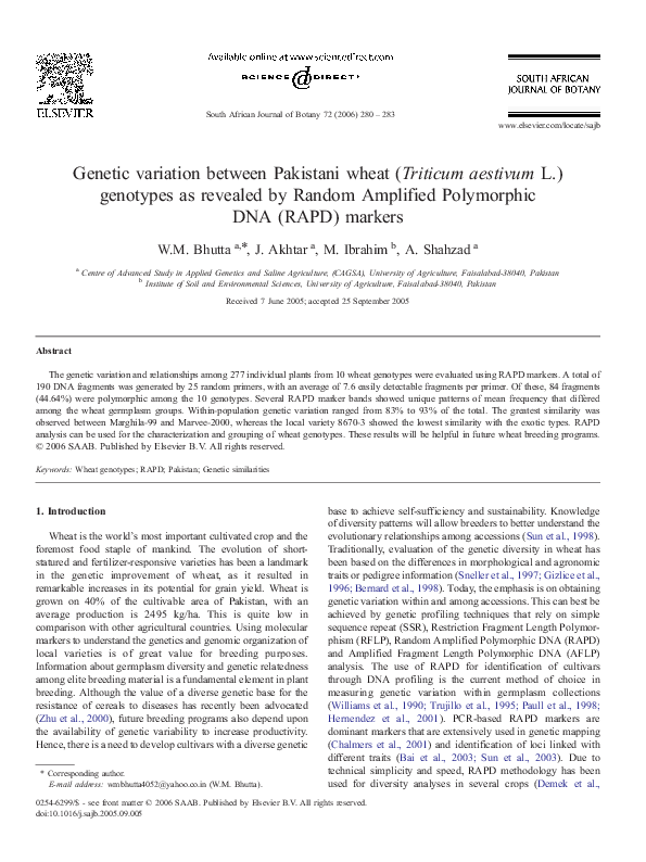 (PDF) Genetic variation between Pakistani wheat ( Triticum aestivum L ...
