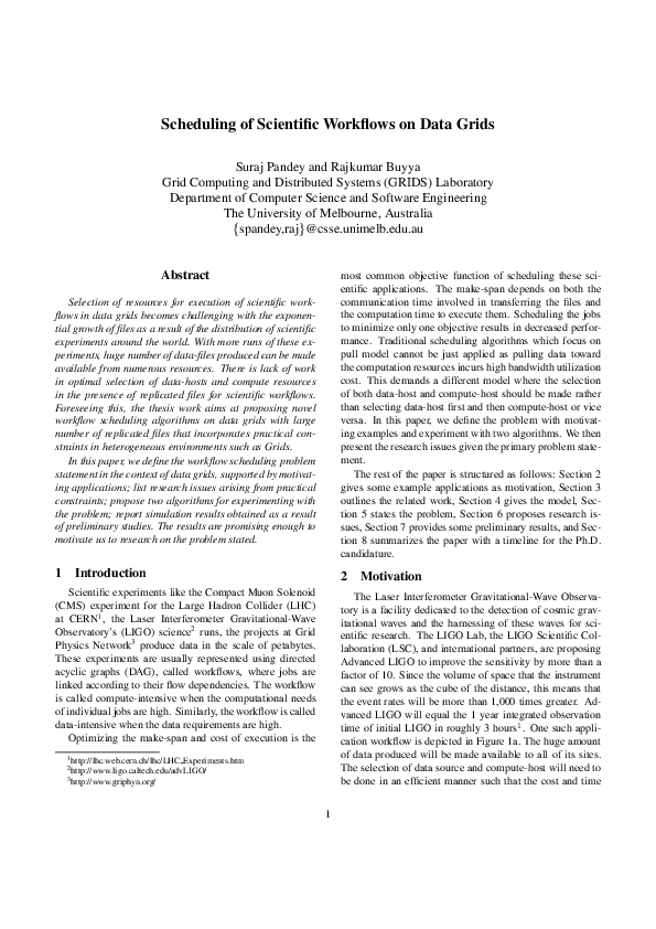 (PDF) Scheduling of Scientific Workflows on Data Grids