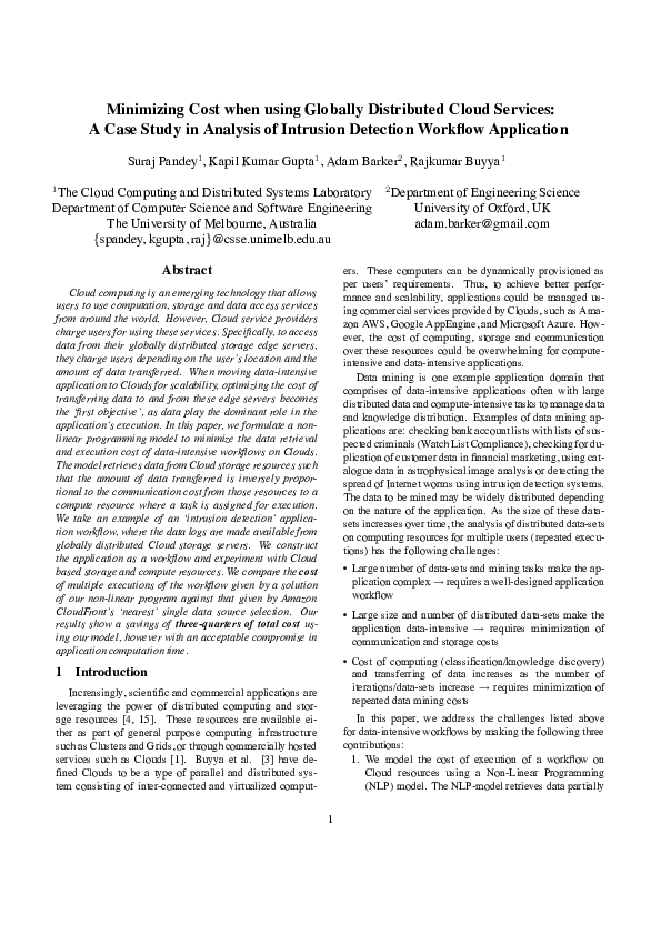 (PDF) Minimizing Cost when using Globally Distributed Cloud Services: A Case Study in Analysis ...