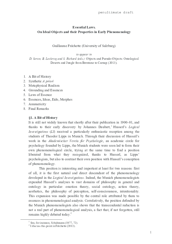 (PDF) Essential Laws. On ideal objects and their properties in early ...