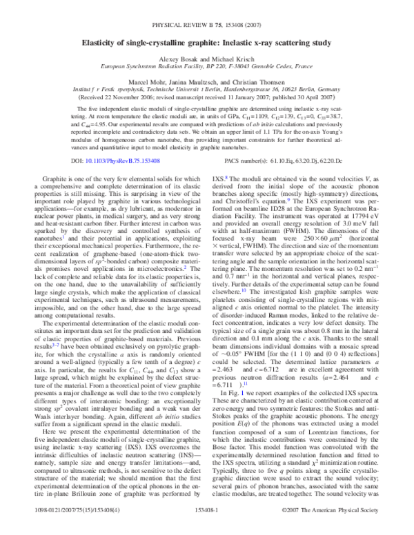 (PDF) Elasticity of single-crystalline graphite: Inelastic x-ray ...