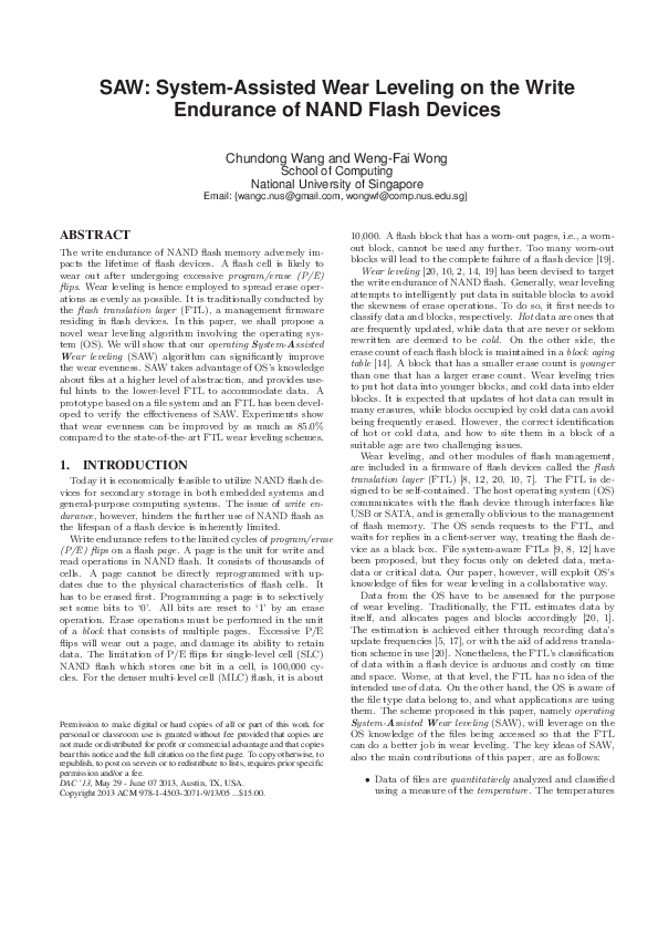 (PDF) SAW: System-Assisted Wear Leveling on the Write Endurance of NAND Flash Devices