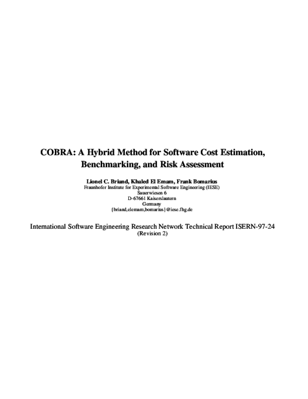 (PDF) COBRA: a hybrid method for software cost estimation, benchmarking ...