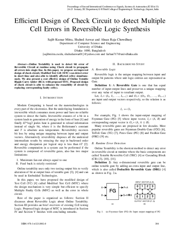Pdf Efficient Design Of Check Circuit To Detect Multiple Cell Errors In Reversible Logic Synthesis