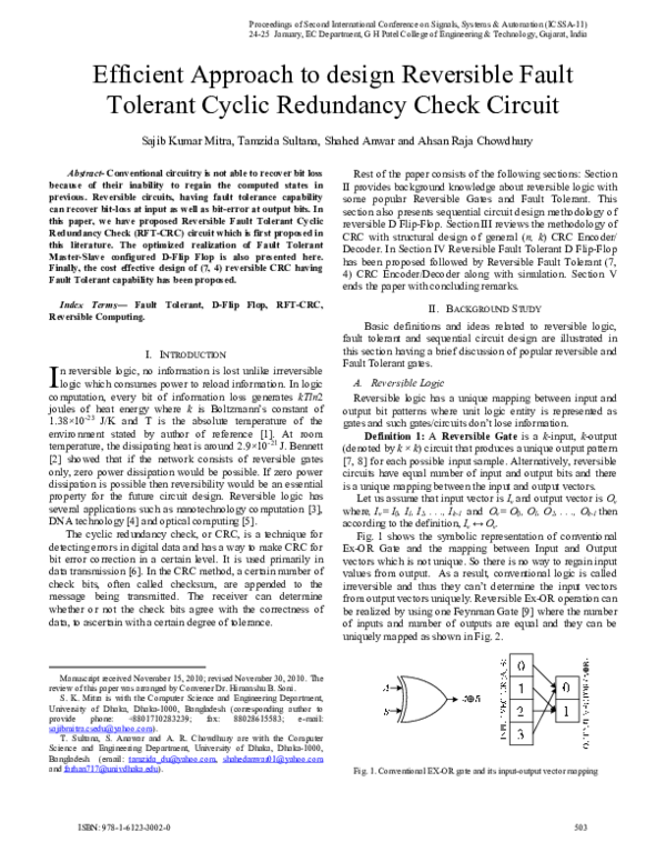 Pdf Efficient Approach To Design Reversible Fault Tolerant Cyclic