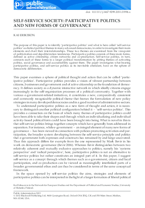 (PDF) PARTICIPATIVE POLITICS AND NEW FORMS OF GOVERNANCE