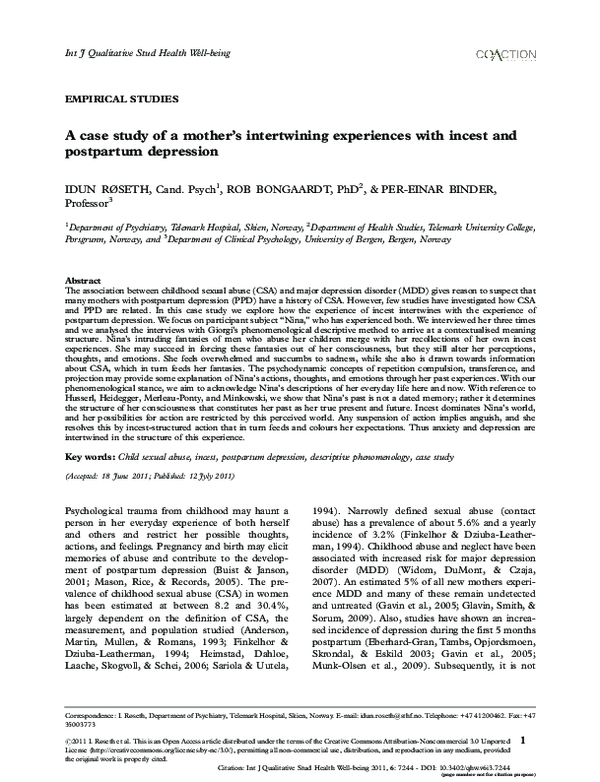 (PDF) Postpartum Depression and Incest Intertwined. A Case Study