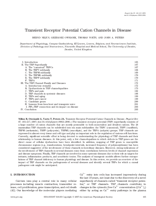 (PDF) Transient Receptor Potential Cation Channels in Disease