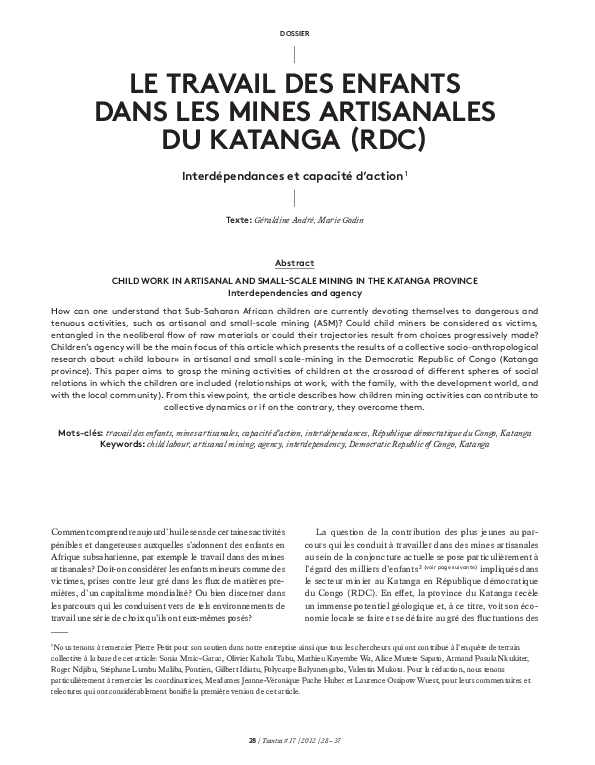 (PDF) Le travail des enfants dans les mines artisanales du Katanga (RDC)