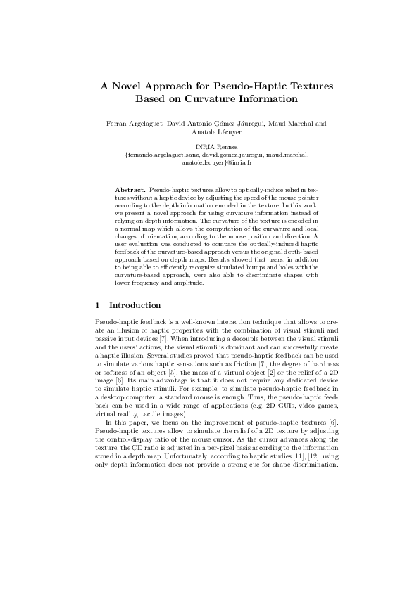 (PDF) A Novel Approach for Pseudo-Haptic Textures Based on Curvature Information