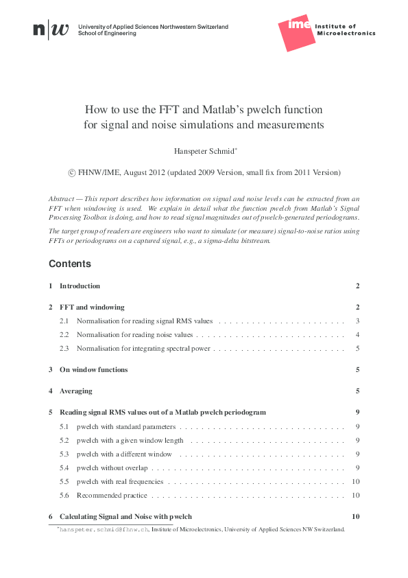 (PDF) How to use the FFT and Matlab’s pwelch function for signal and noise simulations and ...