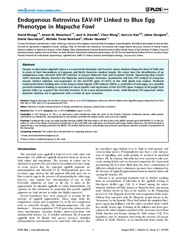 (PDF) Endogenous Retrovirus EAV-HP Linked to Blue Egg Phenotype in ...