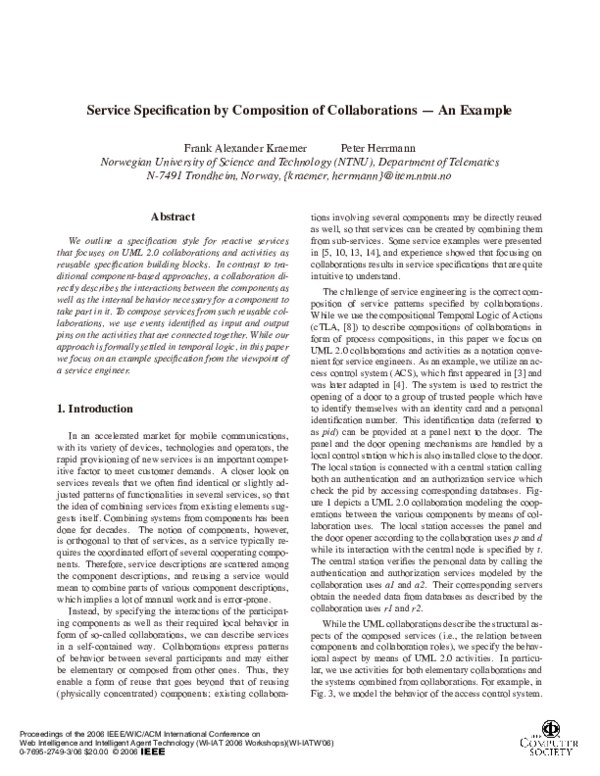 (PDF) Service Specification by Composition of Collaborations--An Example