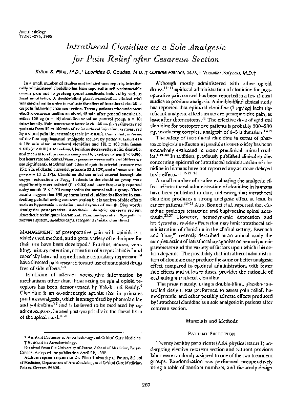 (PDF) Intrathecal clonidine as a sole analgesic for pain relief after ...