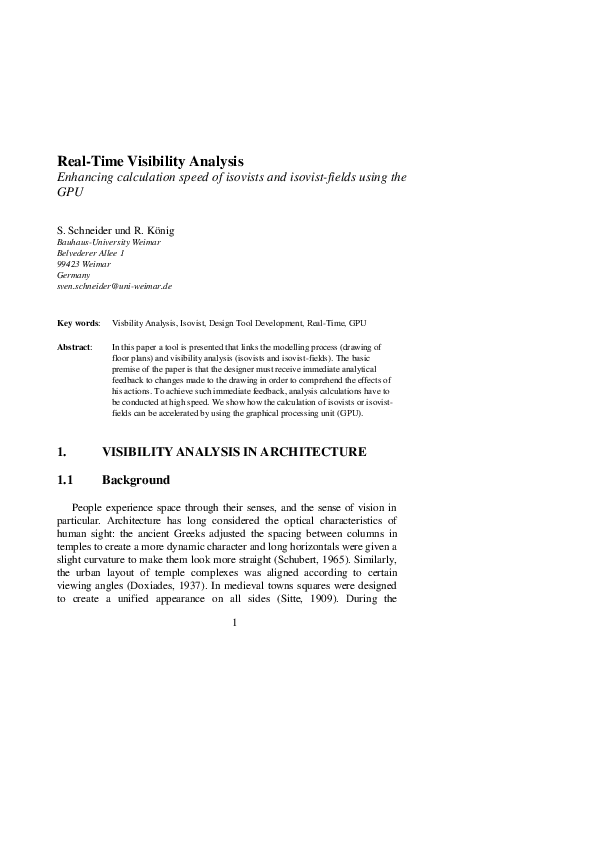 Pdf Real Time Visibility Analysis Enhancing Calculation Speed Of Isovists And Isovist Fields