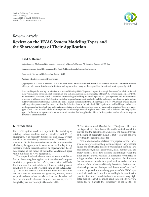(PDF) Review on the HVAC System Modeling Types and the Shortcomings of ...