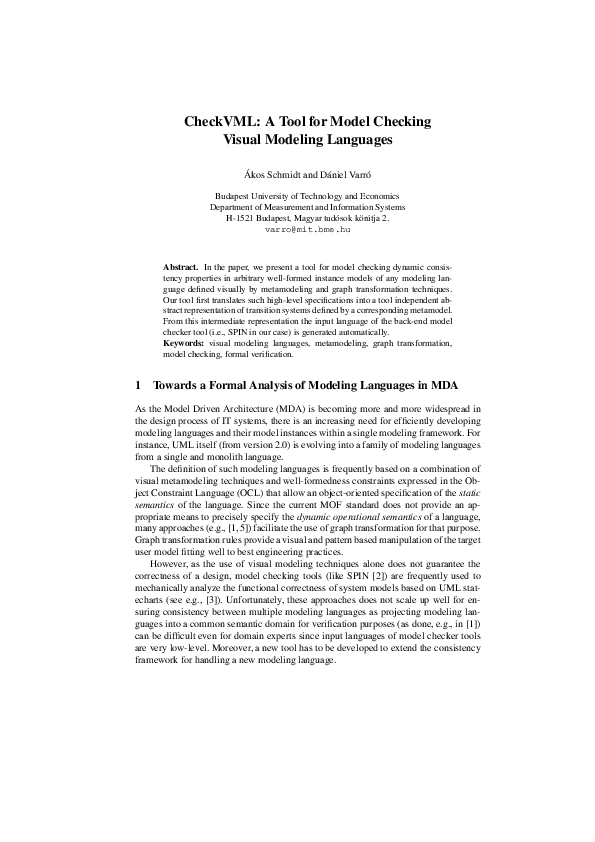 Pdf Checkvml A Tool For Model Checking Visual Modeling Languages