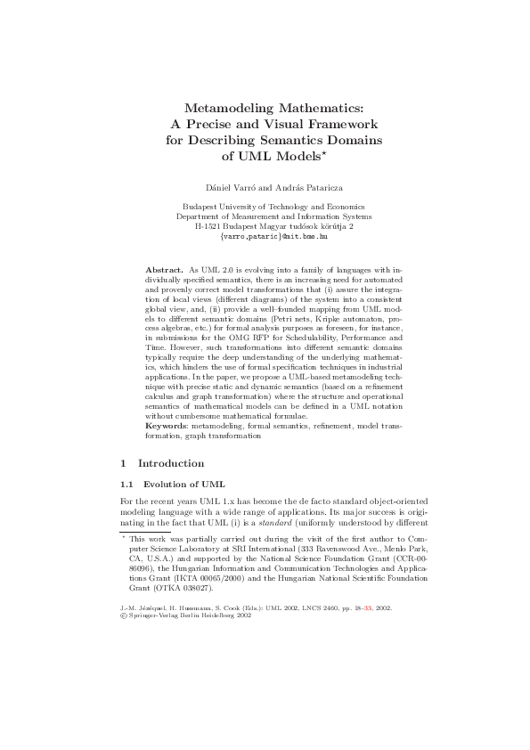 Pdf Metamodeling Mathematics A Precise And Visual Framework For Describing Semantics Domains