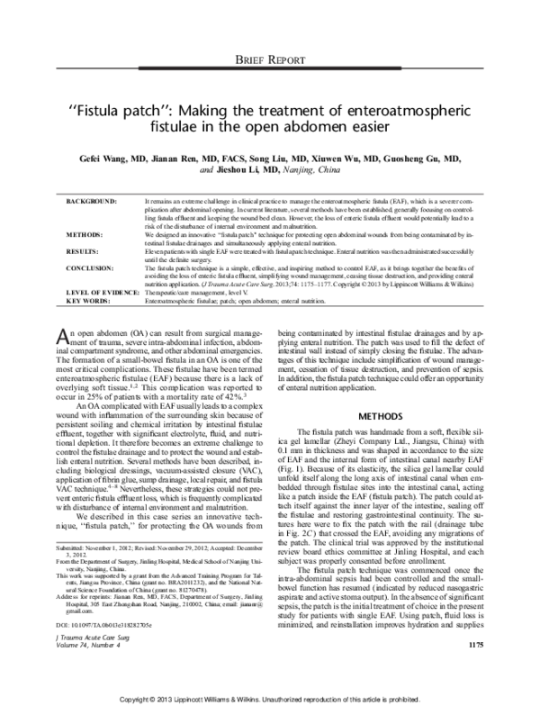 (PDF) Fistula patch’’: Making the treatment of enteroatmospheric ...