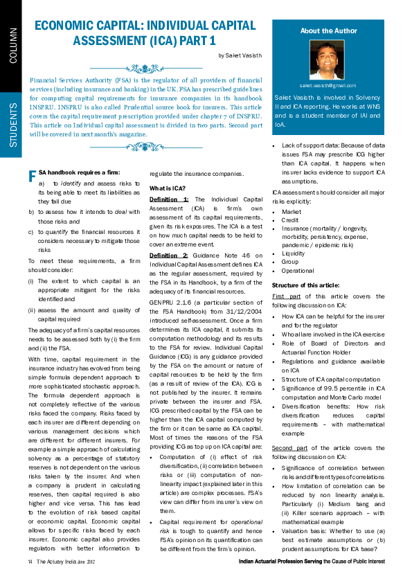 (PDF) Economic Capital: Individual Capital Assessment (ICA) Part 1