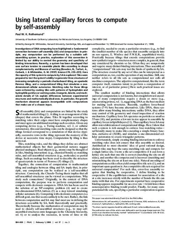 (PDF) Using lateral capillary forces to compute by self-assembly