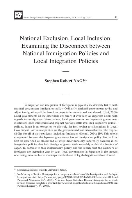 (PDF) “National Exclusion, Local Inclusion: Examining the Disconnect ...