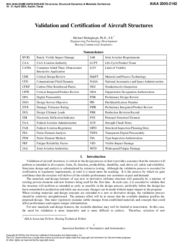 (PDF) Validation and Certification of Aircraft Structures_AIAA