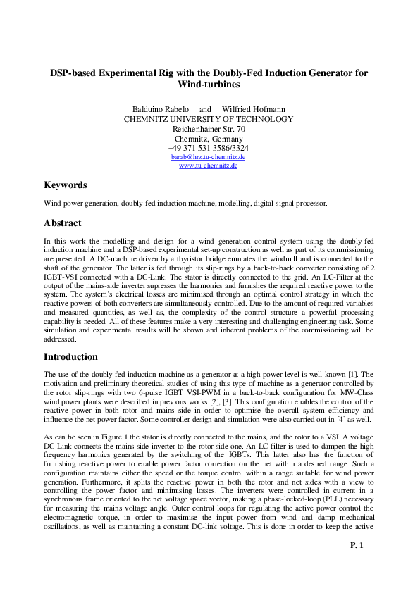 Pdf Dsp Based Experimental Rig With The Doubly Fed Induction