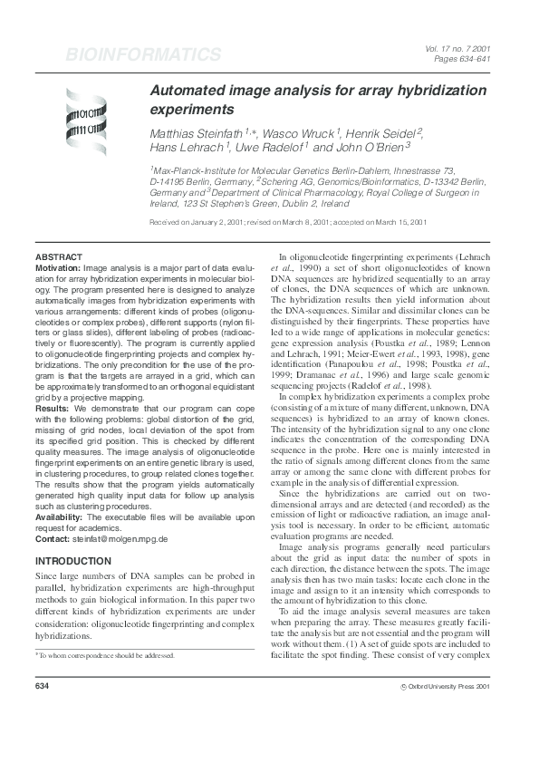 Pdf Automated Image Analysis For Array Hybridization Experiments