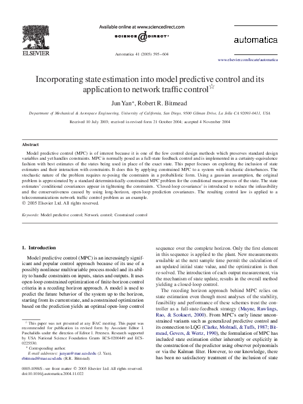 Pdf Incorporating State Estimation Into Model Predictive Control And