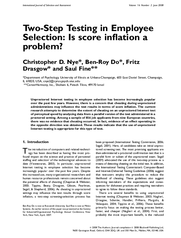 (PDF) Two-Step Testing in Employee Selection: Is Score Inflation a Problem?