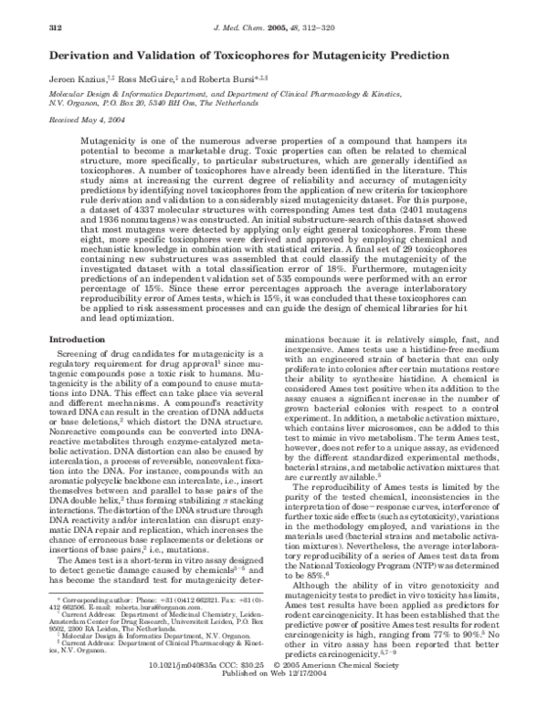 (PDF) Derivation and Validation of Toxicophores for Mutagenicity Prediction