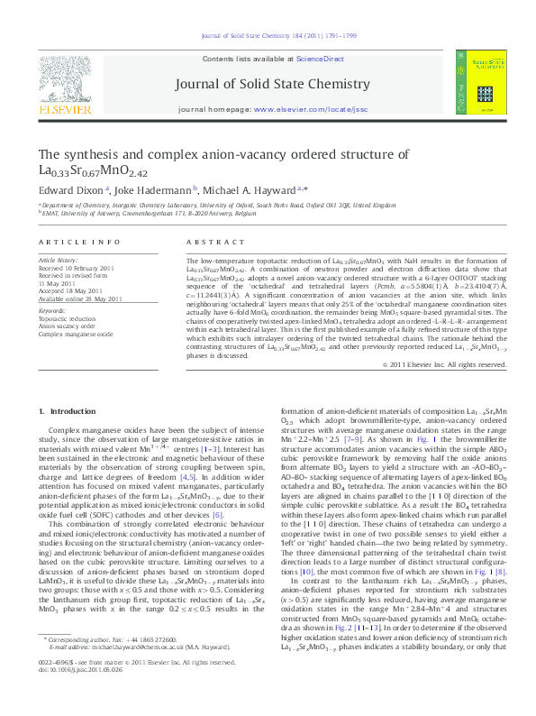 (PDF) The synthesis and complex anion-vacancy ordered structure of La0 ...