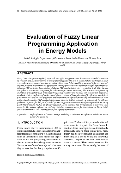 Pdf Evaluation Of Fuzzy Linear Programming Application In Energy Models