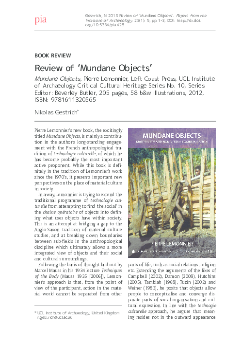 (PDF) Review of 'Mundane Objects'