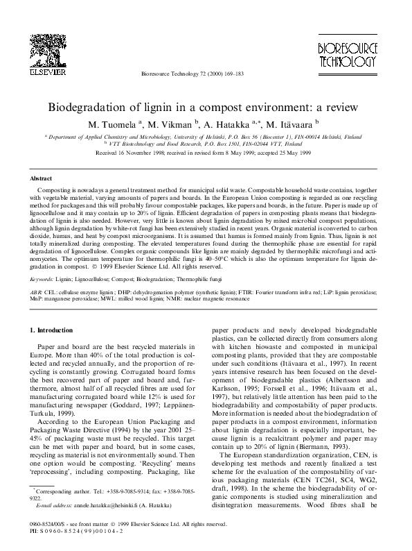 (PDF) Biodegradation of lignin in a compost environment: a review