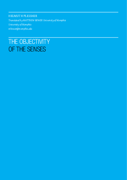(PDF) Helmuth Plessner, The objectivity of the senses