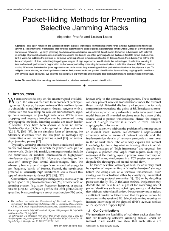 Pdf Packet Hiding Methods For Preventing Selective Jamming Attacks
