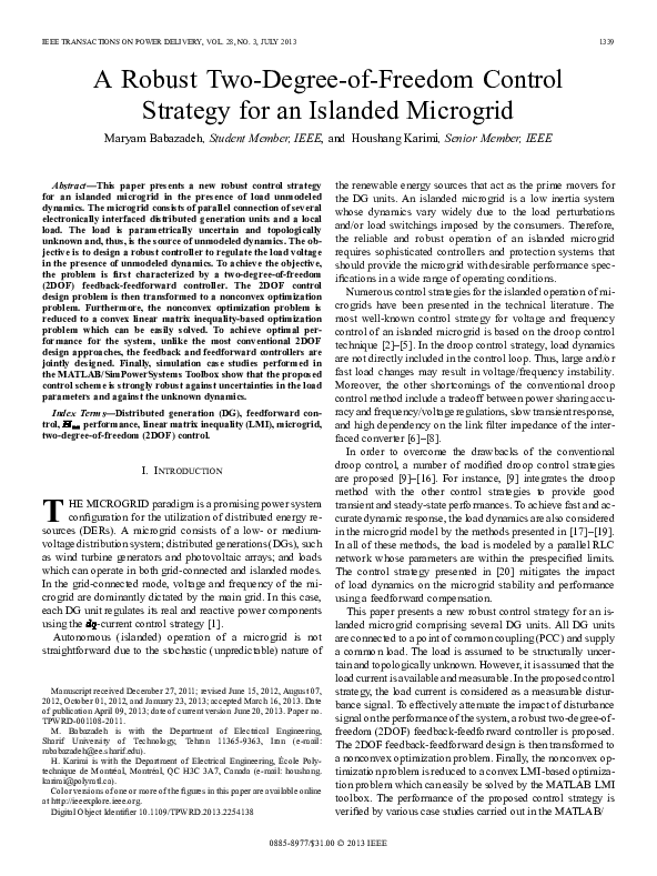 (PDF) A Robust Two-Degree-of-Freedom Control Strategy for an Islanded Microgrid