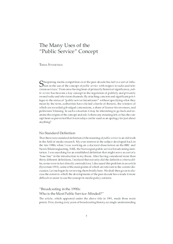 (PDF) The Many Uses of the "Public Service" Concept (1999)