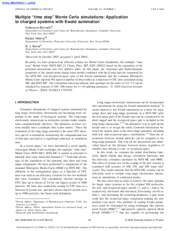 Pdf Multiple ``time Step Monte Carlo Simulations Application To Charged Systems With Ewald