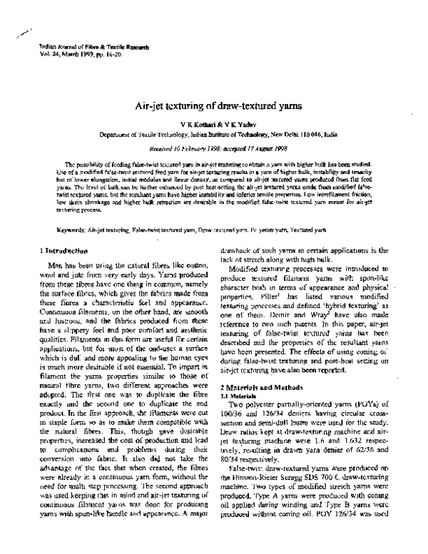 (PDF) Air-jet texturing of draw-textured yarns
