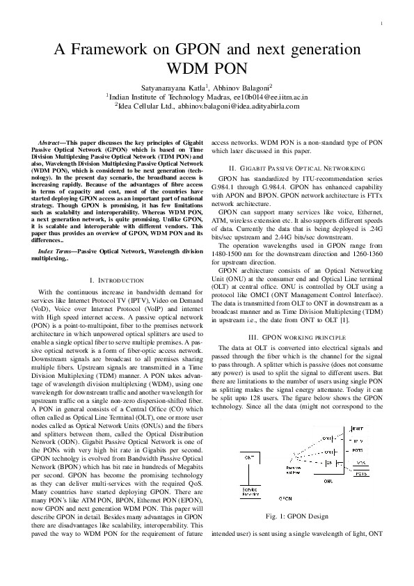 Pdf A Framework On Gpon And Next Generation Wdm Pon