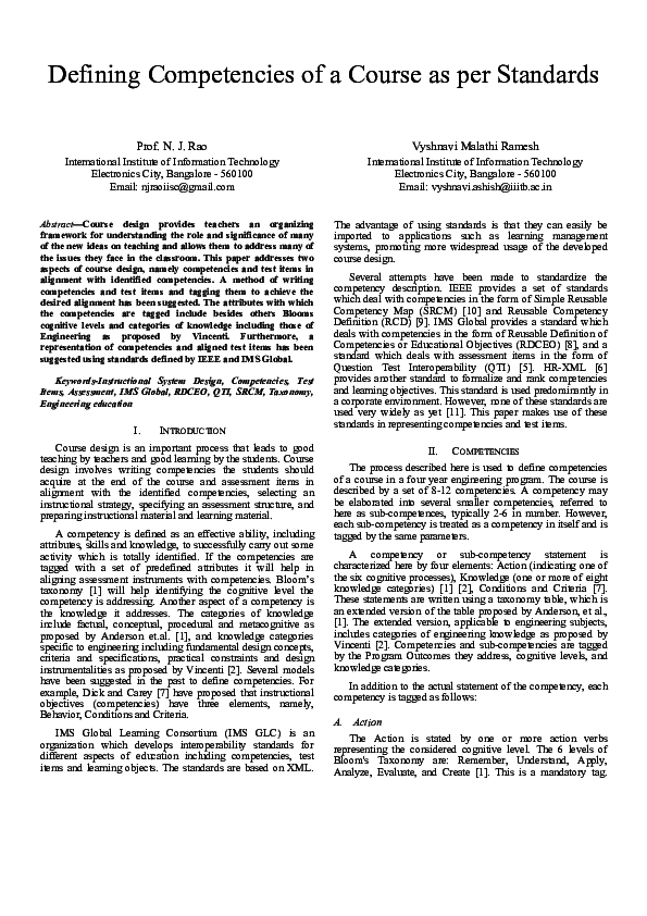 (DOC) Defining competencies of a course as per standards