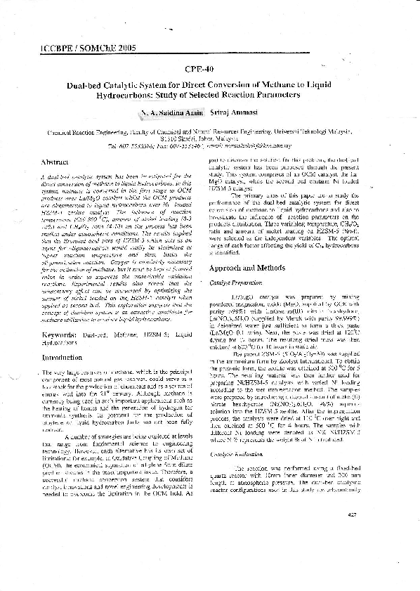 (PDF) Dual-bed Catalytic System for Direct Conversion of Methane to ...