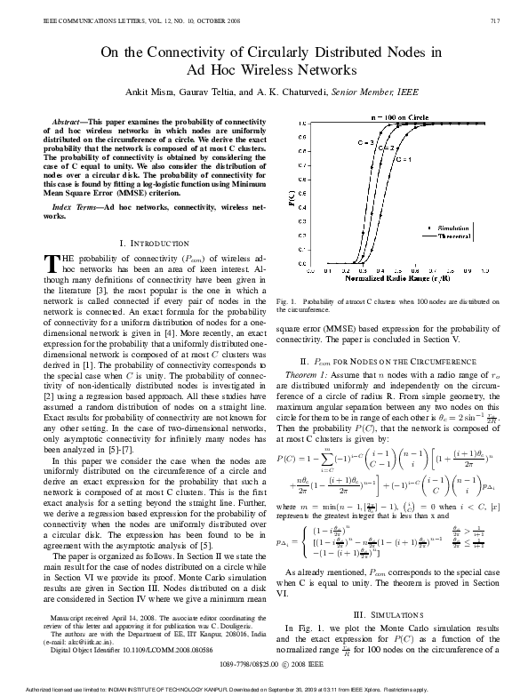 Pdf On The Connectivity Of Circularly Distributed Nodes In Ad Hoc